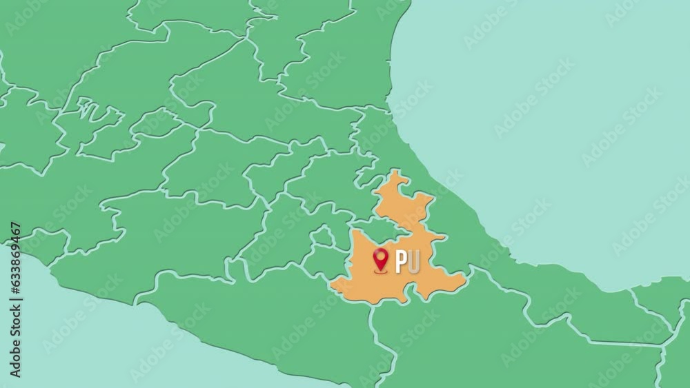 Mapa de México resaltando el estado de Puebla vídeo de Stock | Adobe Stock