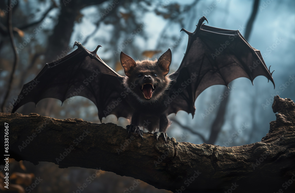 Bat is hiding in spooky forest realistic photo character generative AI ...