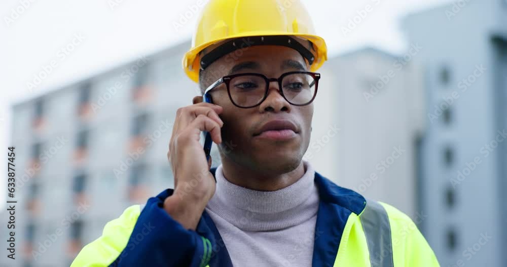 Engineering, man and phone call for design communication, project ...