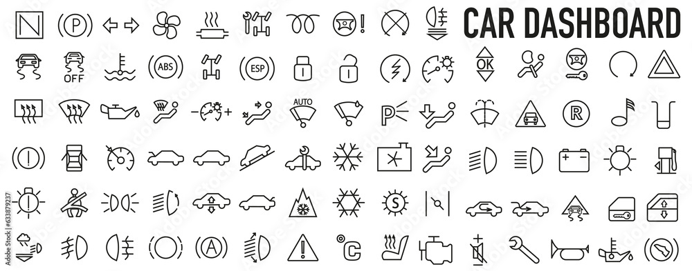 Car dashboard icons. Car control panel interface. Dashboard icons ...