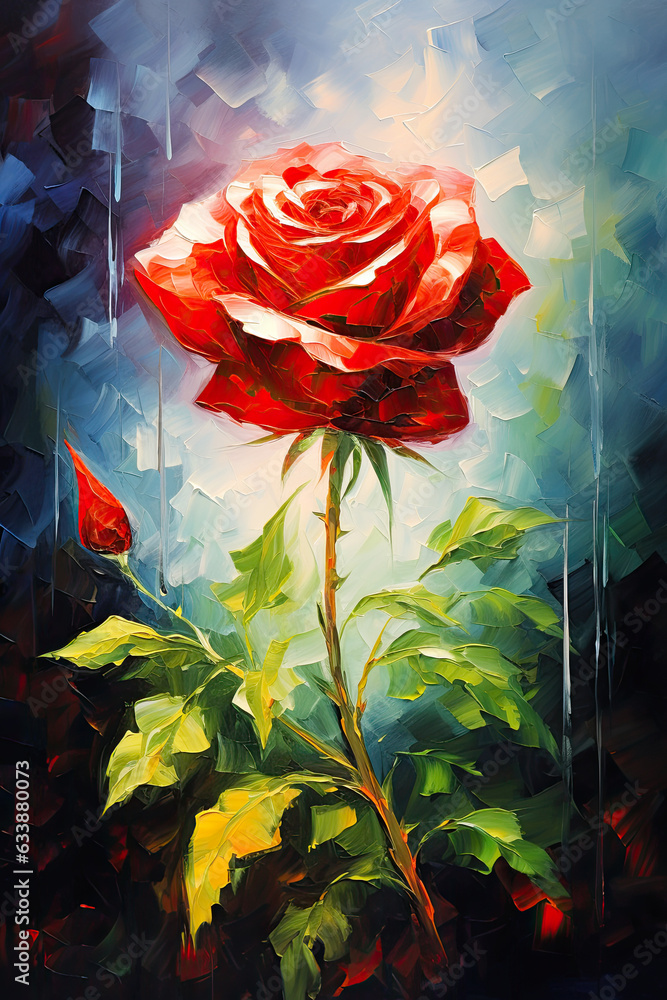 Red Rose Brush Strokes Acrylic Painting. Canvas Texture. Stock ...