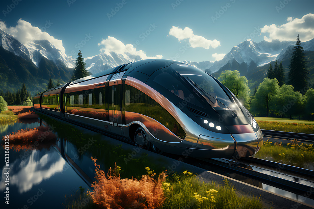modern high-speed train, passenger travel concept, cargo delivery ...