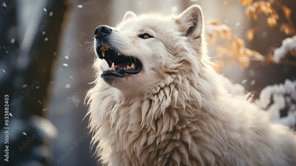 Arctic wolf howling purebred dog standing still Stock Photo | Adobe Stock
