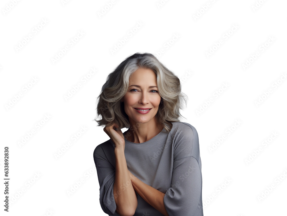 Beautiful smiling woman aged 50 model with natural makeup clean face ...