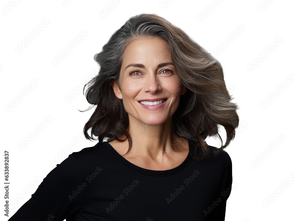 Beautiful smiling woman aged 50 model with natural makeup clean face ...