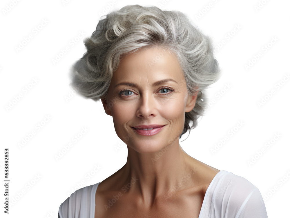 Beautiful smiling woman aged 50 model with natural makeup clean face ...