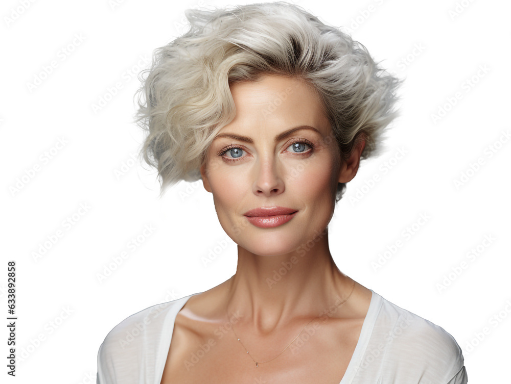 Beautiful smiling woman aged 50 model with natural makeup clean face ...