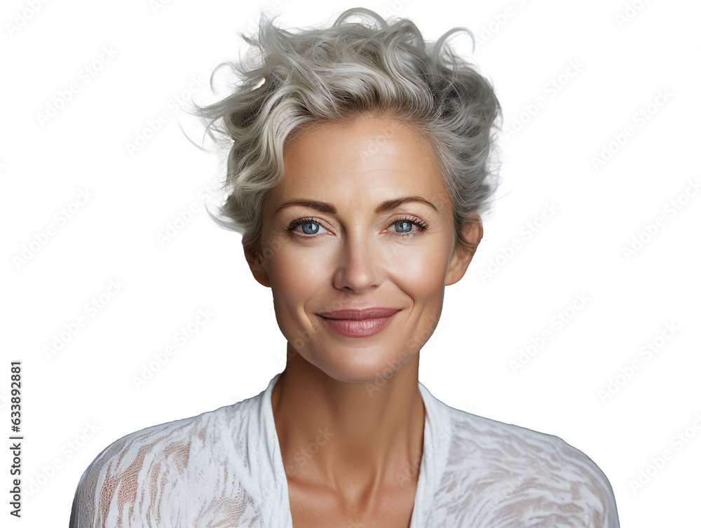 Beautiful smiling woman aged 50 model with natural makeup clean face ...