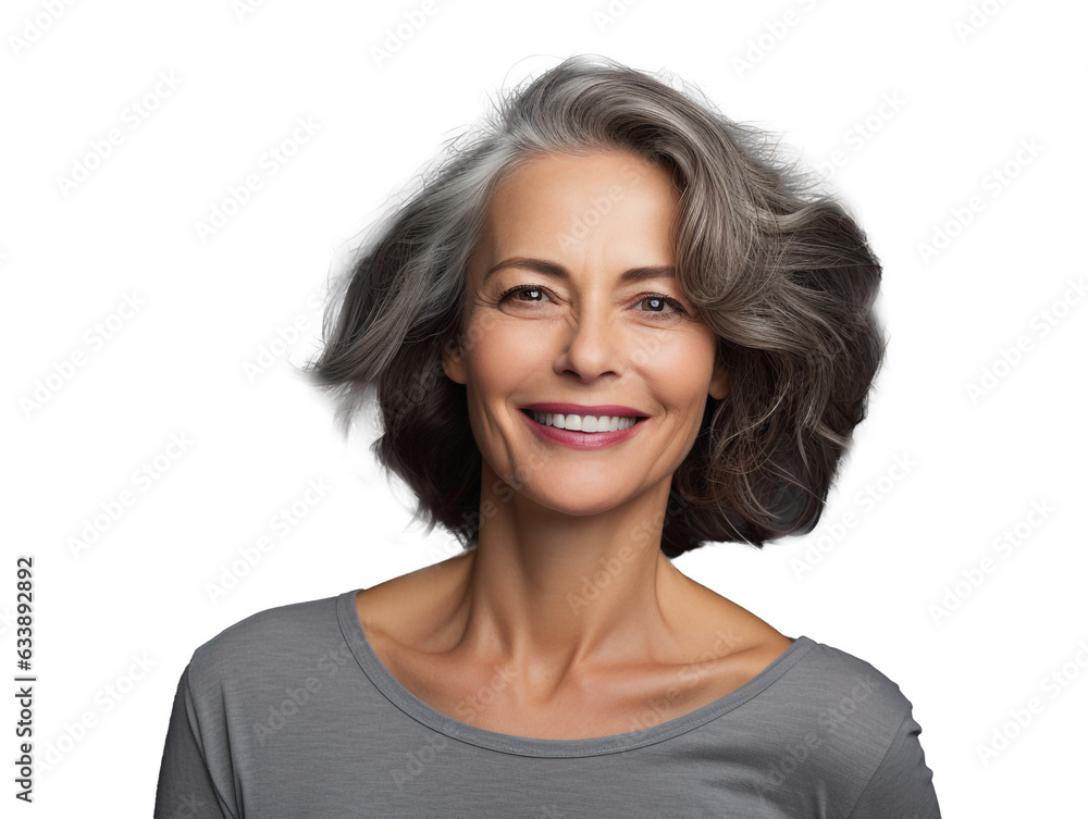 Beautiful smiling woman aged 50 model with natural makeup clean face ...