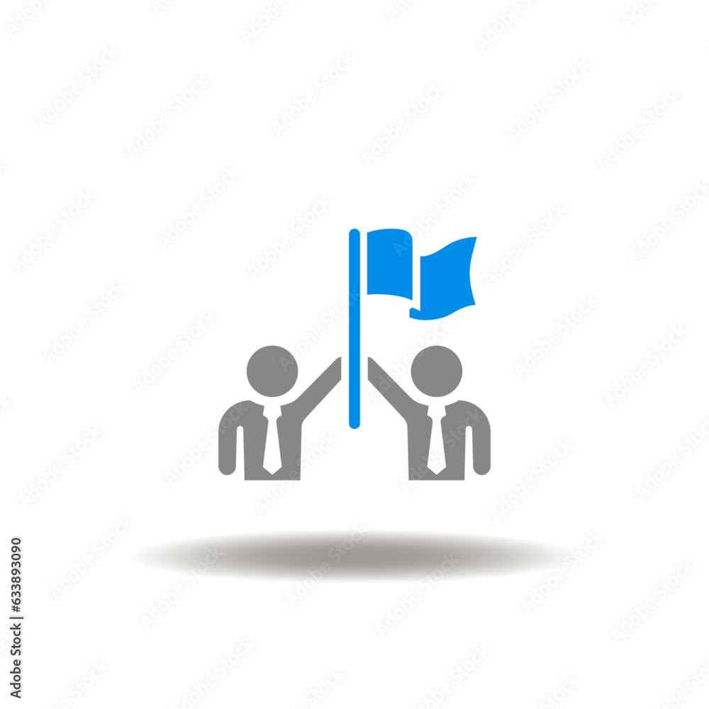 Vector illustration of two businessmen with flag. Icon of win win. Sign ...