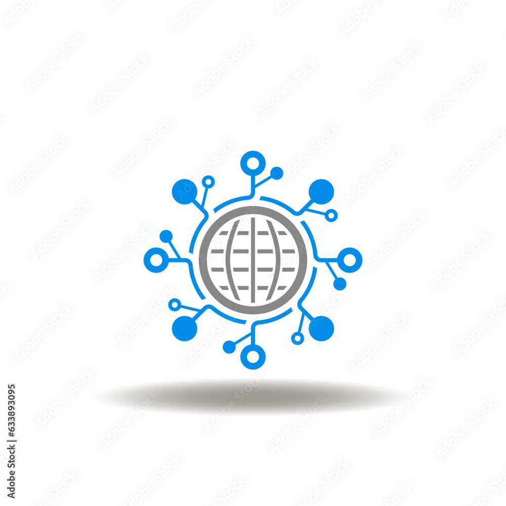 Vector illustration of globe planet with network or flowchart. Icon of ...