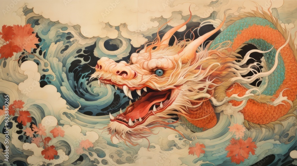 Stylised vintage cards with Chinese Dragon. Represent traditional ink ...