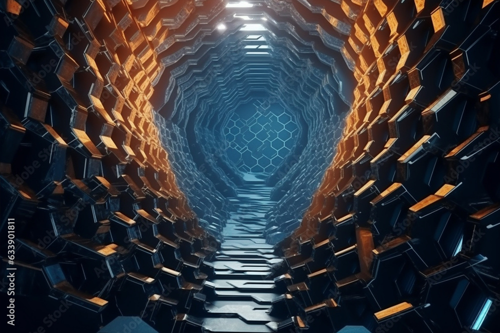 Twisted abstract portal Hexagons pattern. 3d ultra realistic, unreal ...