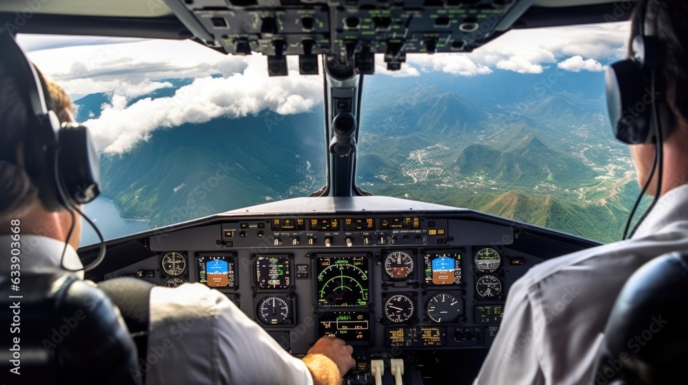 pilot in the cockpit of an airplane during flight, generative ai Stock ...