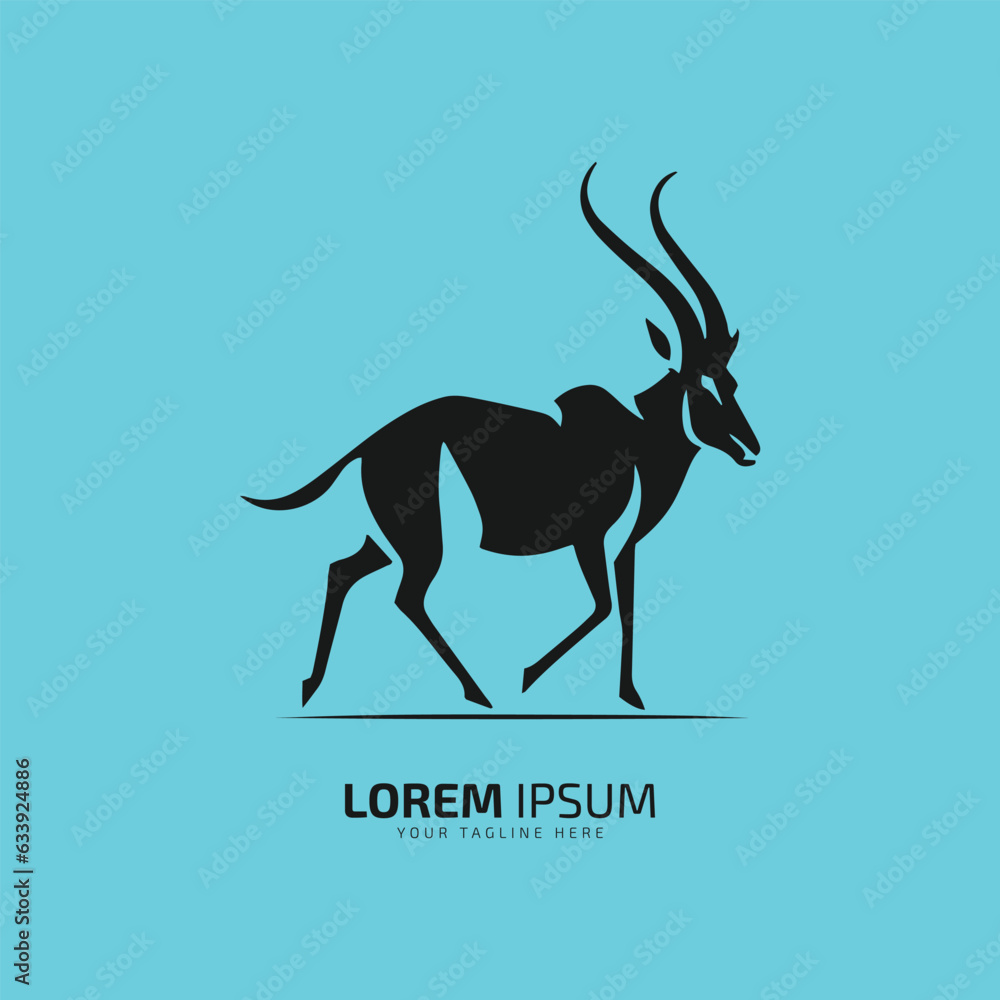 oryx logo icon vector silhouette and long horned Stand oryx on sky blue ...