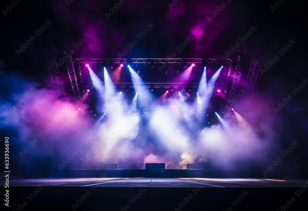 Concert Stage Scenery With Spotlights and Colored Lights, realistic ...