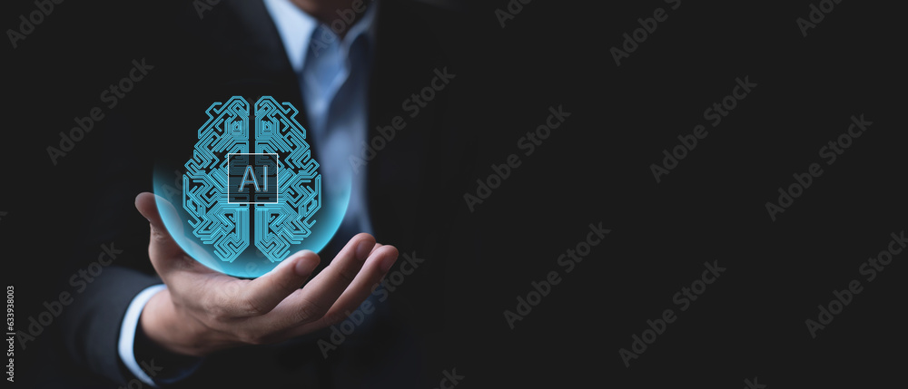 Hand holding brain of AI, Symbolic, Machine learning, artificial ...
