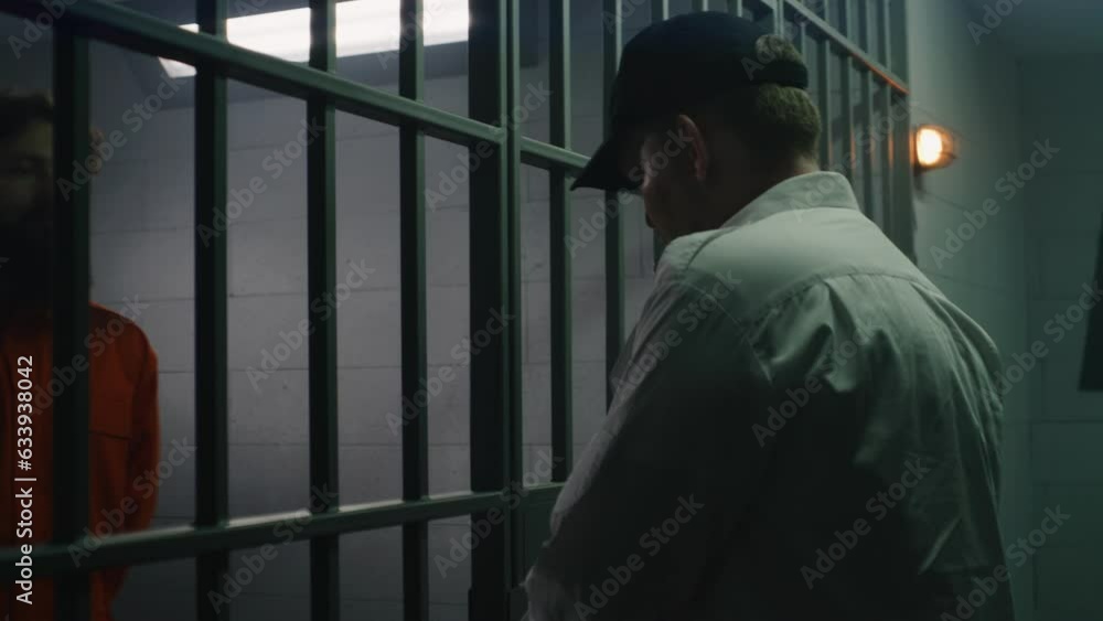 Vídeo do Stock: Jailer walks the corridor. Male prisoner hits warden ...