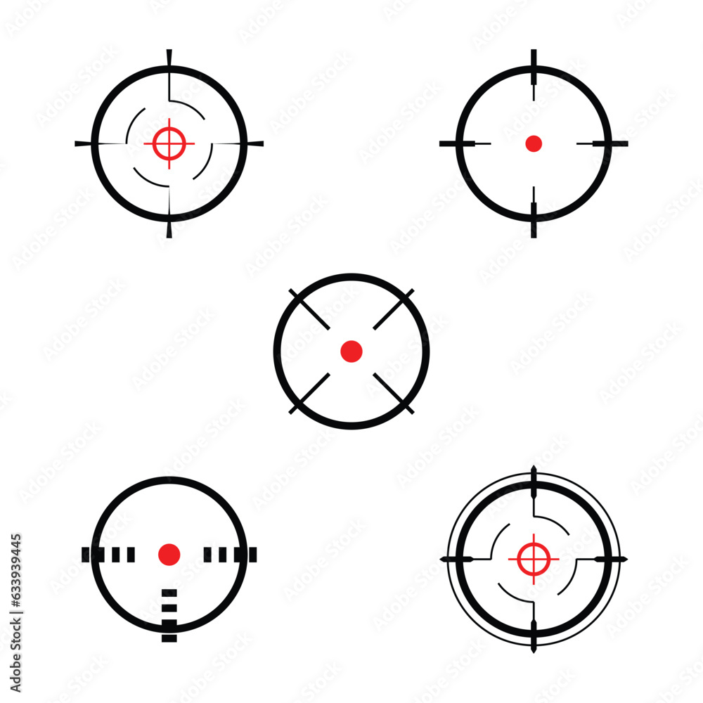 Target or Aim icon set icons in black and red color cross hair icons ...