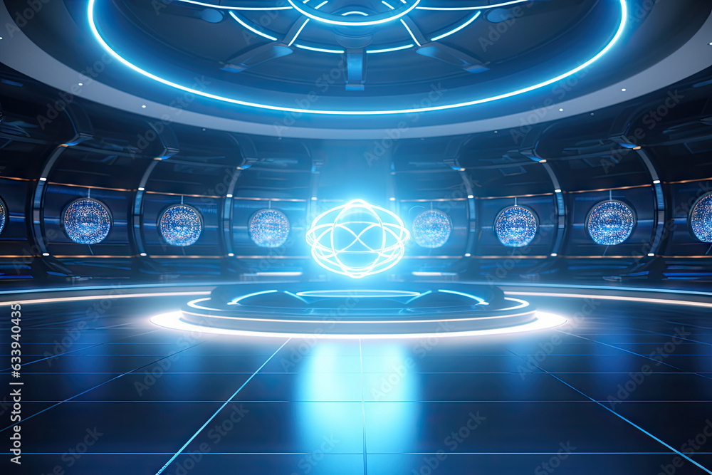 Technology abstract blue hi-tech stage display background, empty space ...