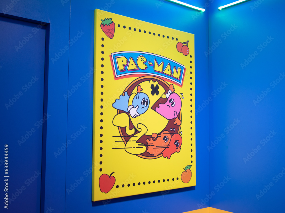 Pac-Man panel logo brand and text sign board arcade vintage retro video ...