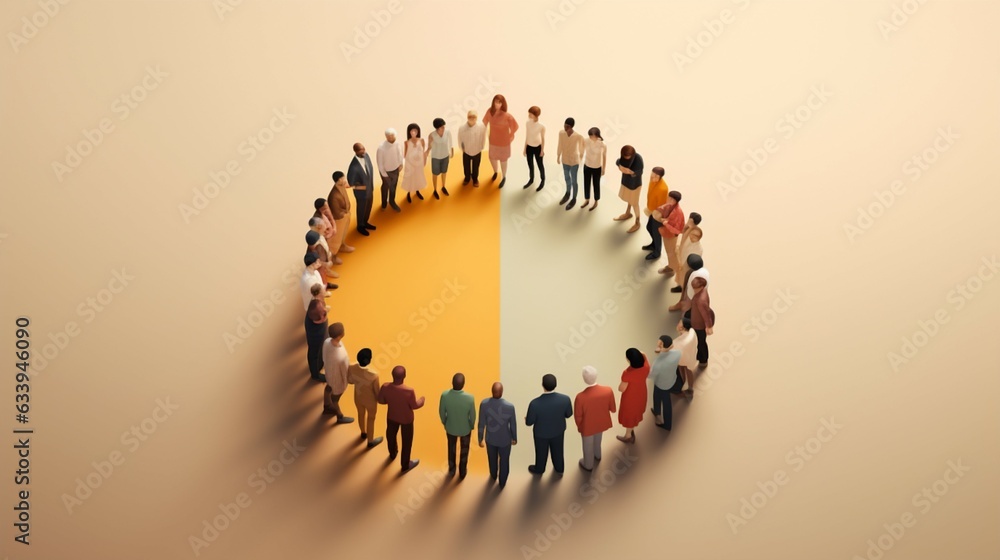 Figure of different people standing in the circle. Diversity, equity ...