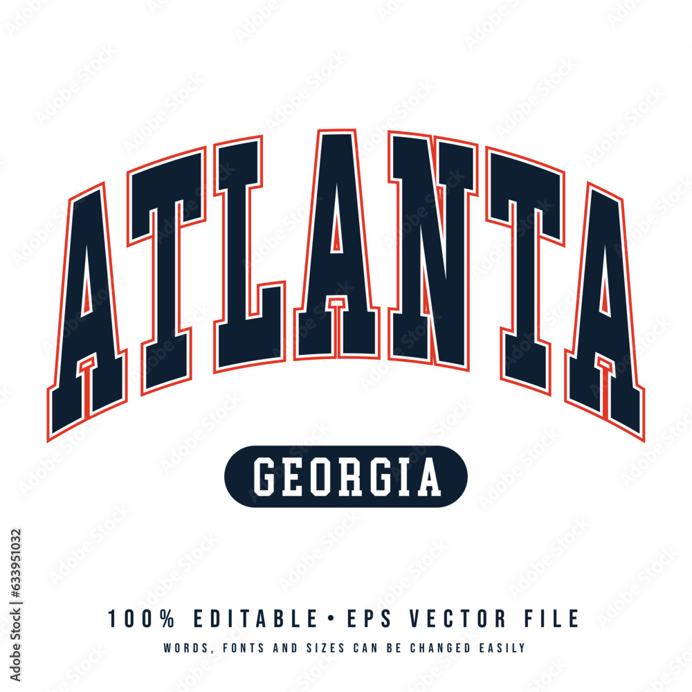 Atlanta text effect vector. Editable college t-shirt design printable ...