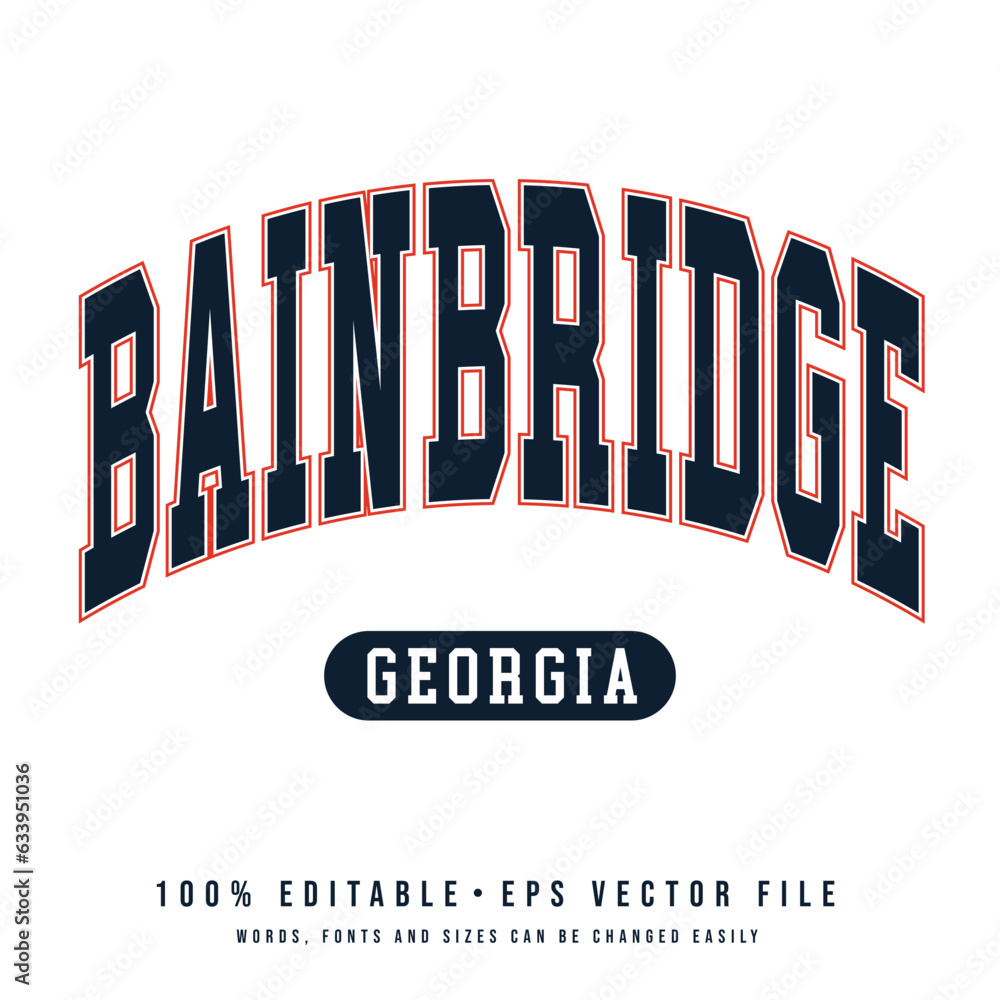 Bainbridge text effect vector. Editable college t-shirt design ...