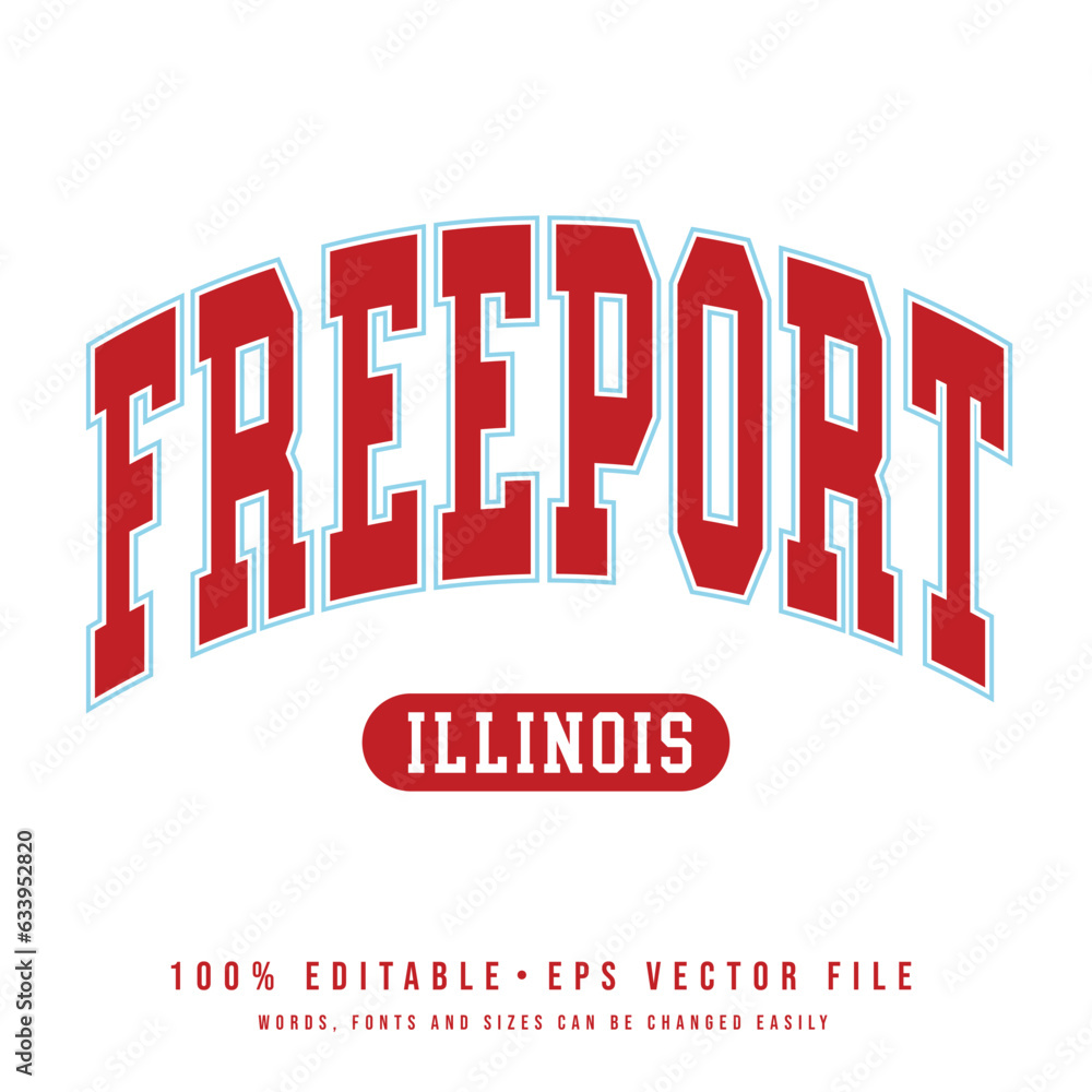 Freeport text effect vector. Editable college t-shirt design printable ...