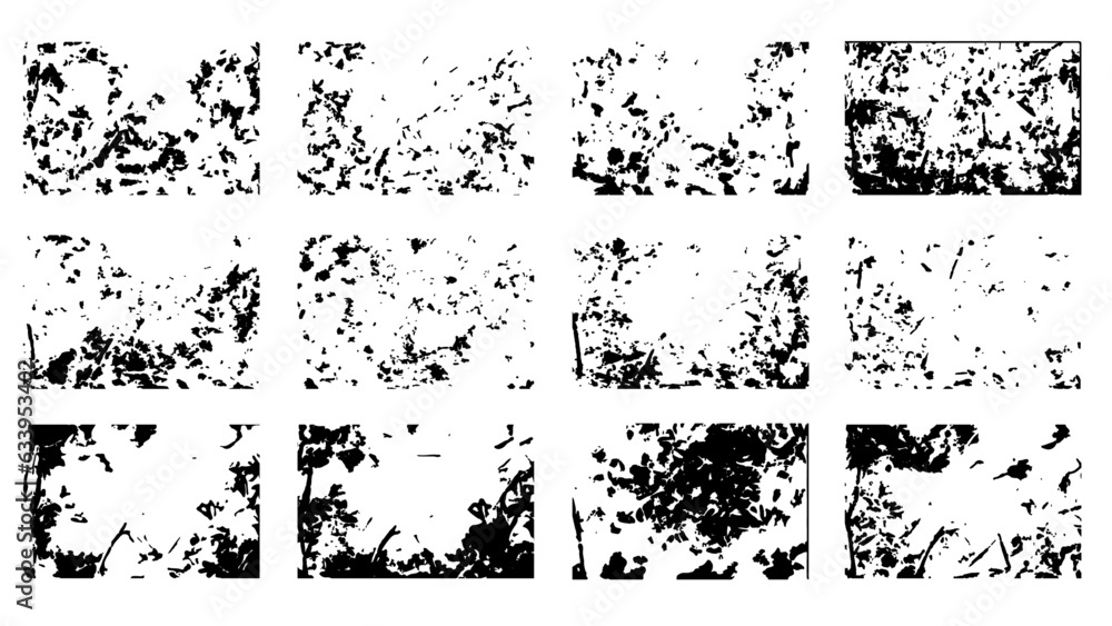 Set of different distressed black grain texture. Distress overlay ...