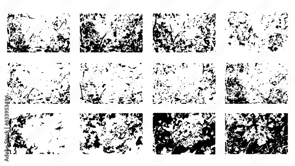 Set of different distressed black grain texture. Distress overlay ...