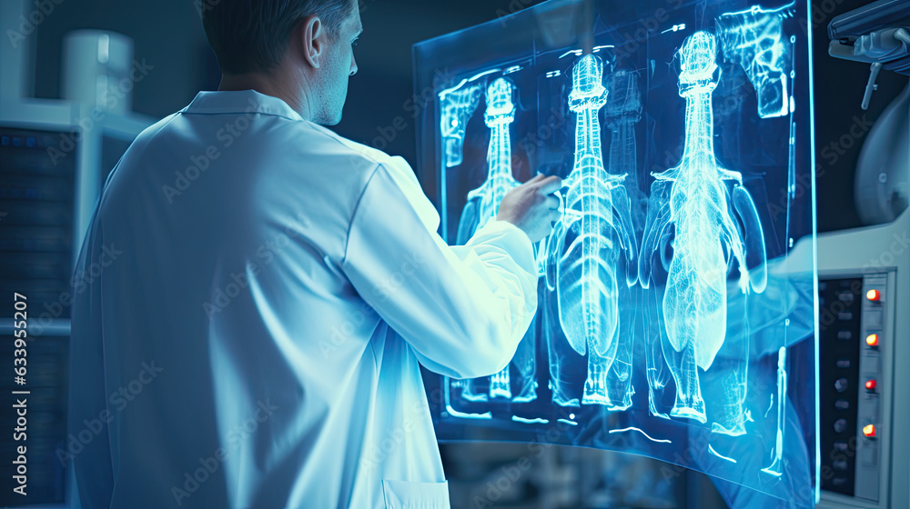 Orthopedic surgeon doctor examining patient's knee joint x-ray films ...