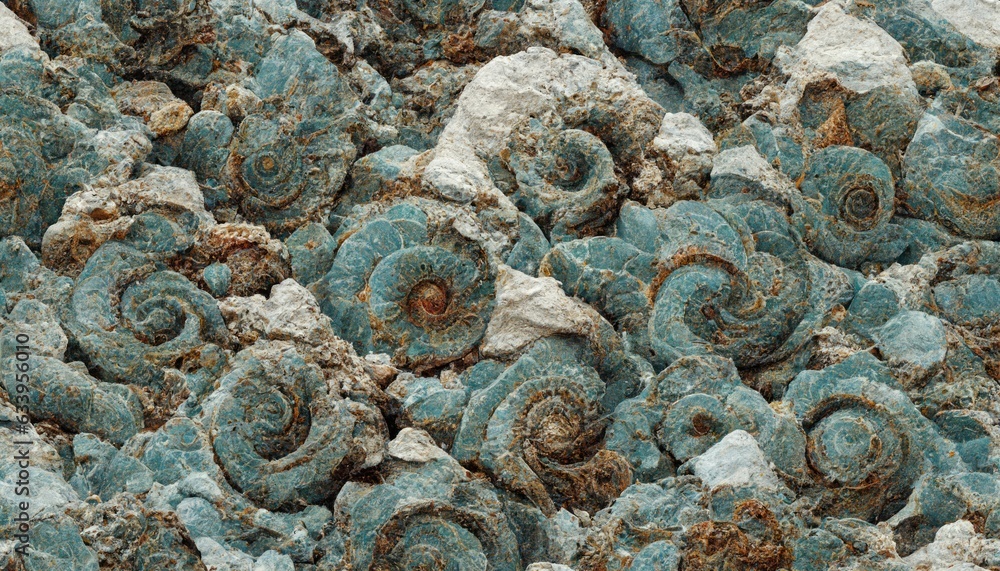 Seamless texture of elaborate and unique calcified blue ammonite sea ...