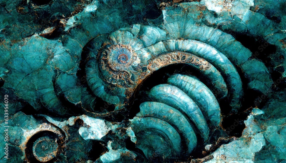 Seamless texture of elaborate and unique calcified blue ammonite sea ...