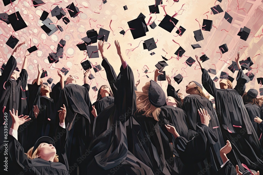 Group of graduates throwing their caps in the air. Education concept. A ...