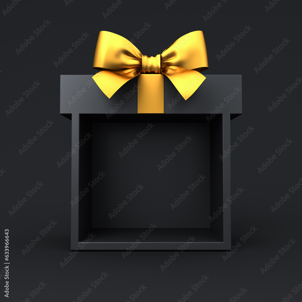 Blank black gift box product display showcase mock up stand with gold ...