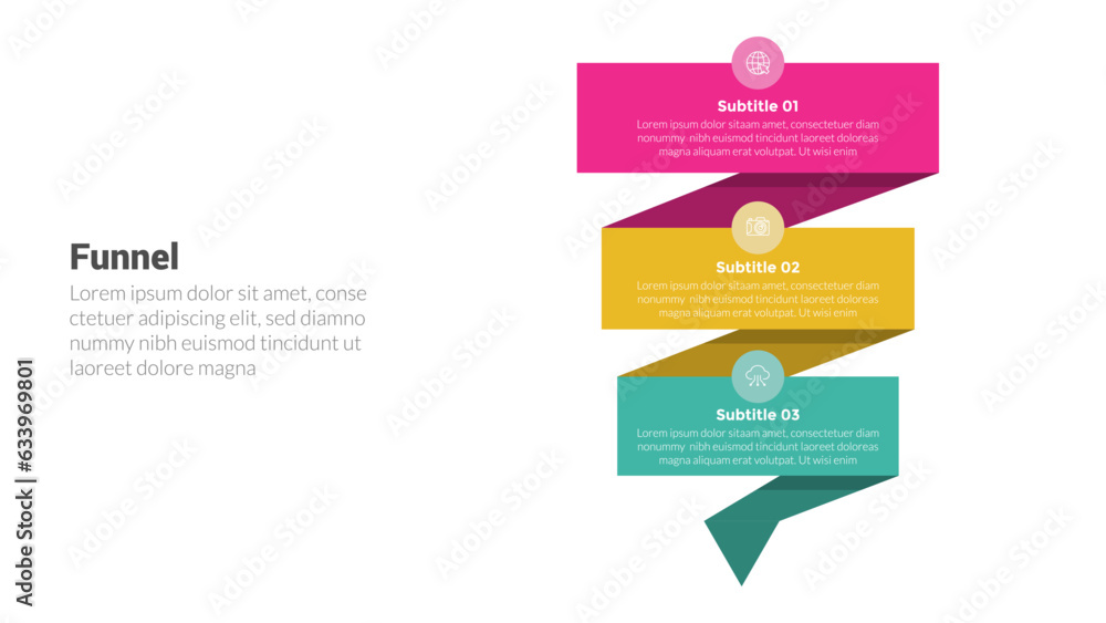 funnel shape infographics template diagram with funnels ribbon shape ...