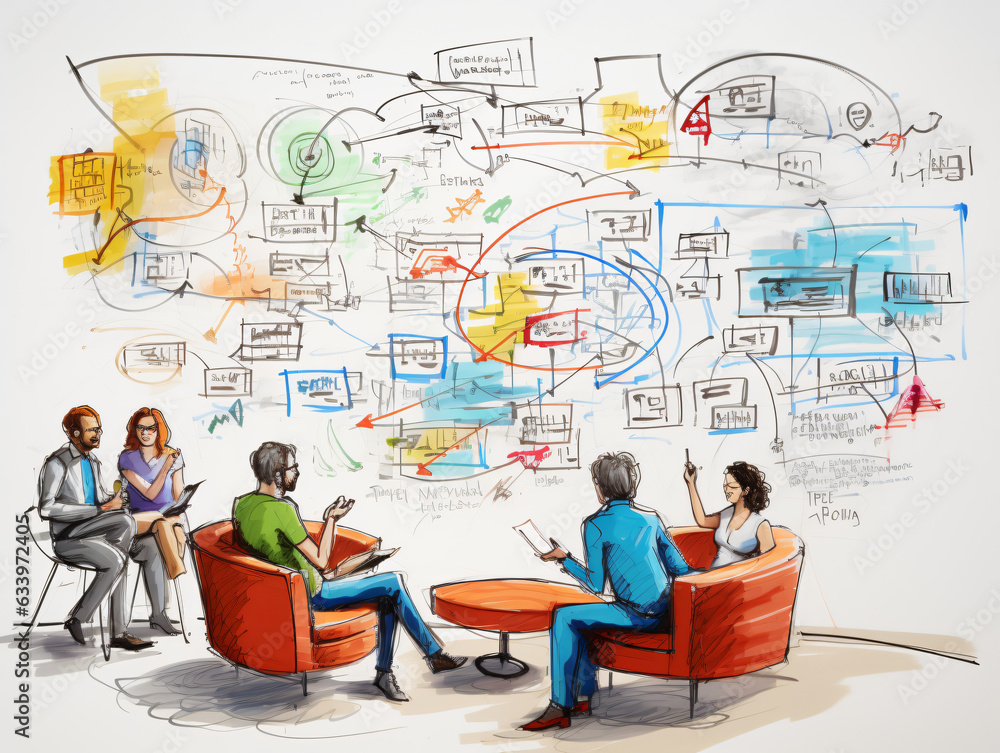 An image of a brainstorming session in progress with notes and sketches ...