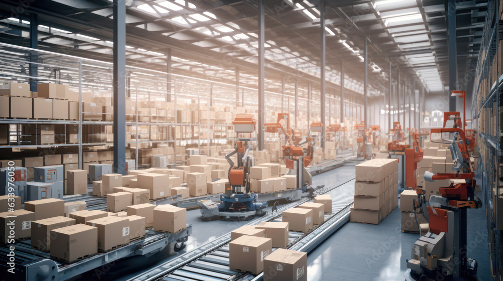 Automated Retail Warehouse AGV Robots with Infographics Delivering ...