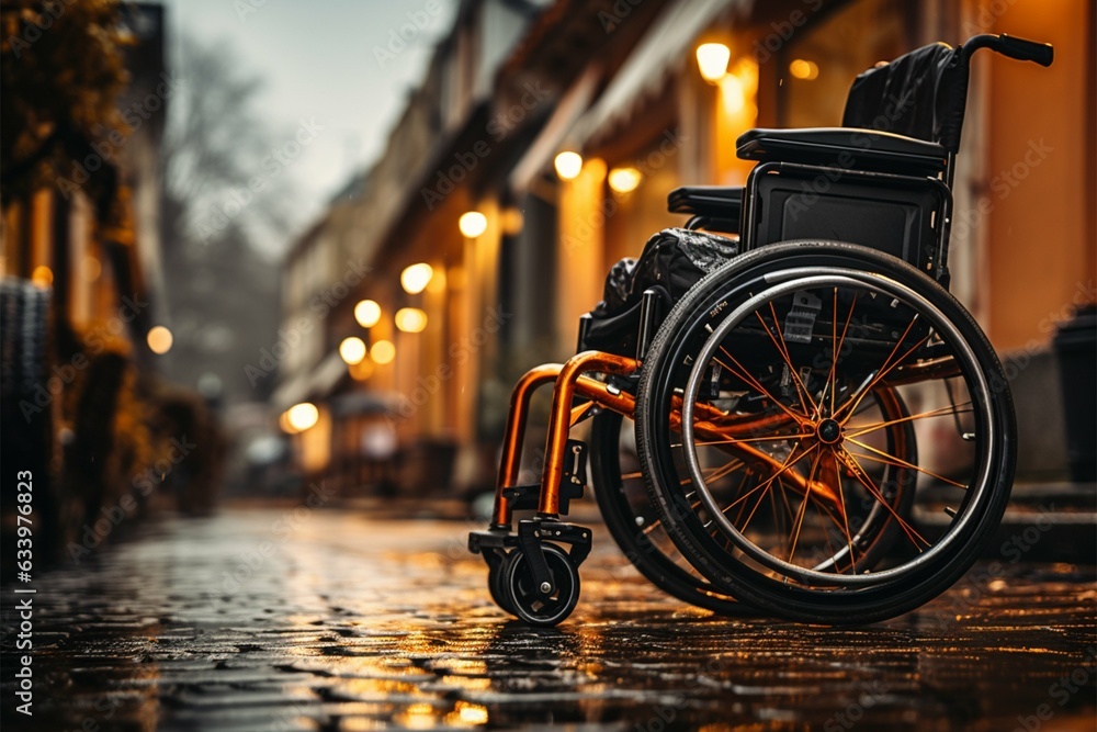 Close up view man in wheelchair holds wheels, depicting strength and ...
