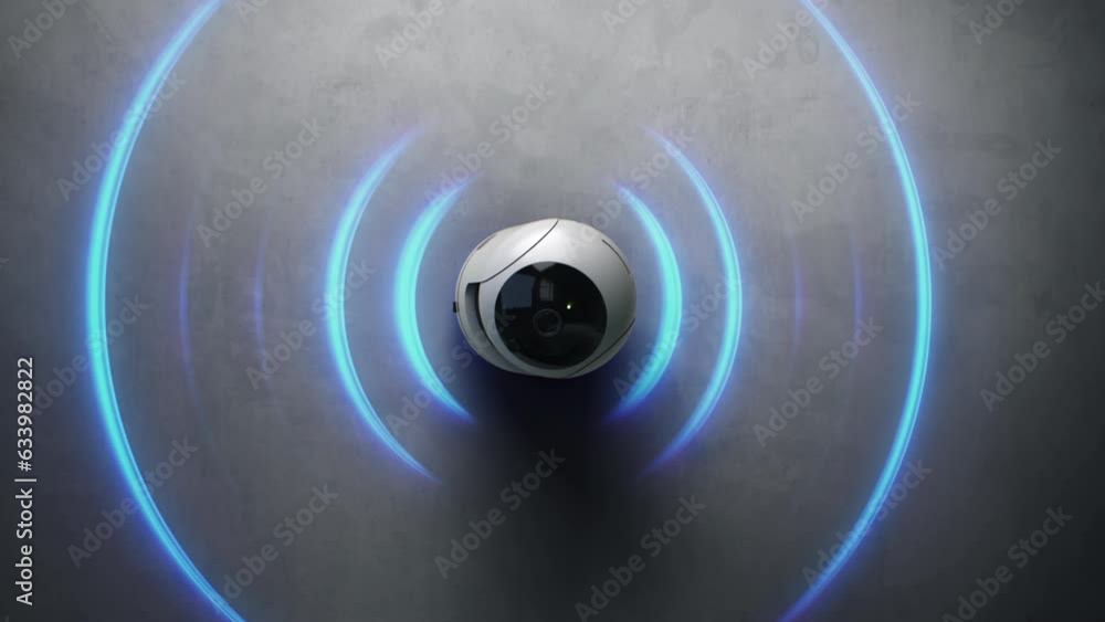 Rotating security camera with AI recognition installed on the wall. 3D ...