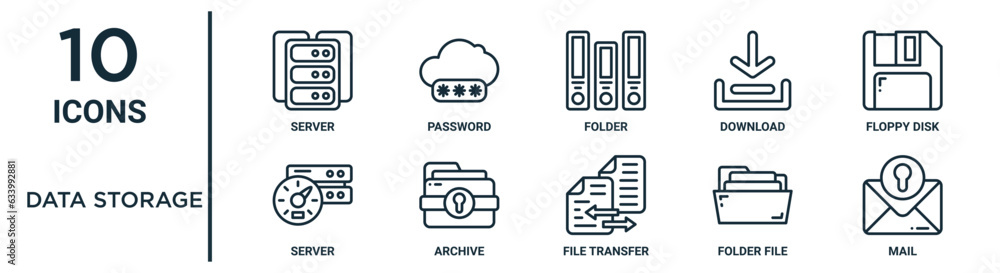 data storage outline icon set such as thin line server, folder, floppy ... data storage outline icon set such as thin line server, folder, floppy ...