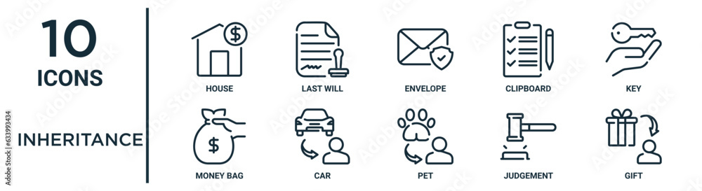 Vetor de inheritance outline icon set such as thin line house, envelope ...