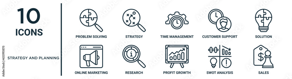 strategy and planning outline icon set such as thin line problem ...