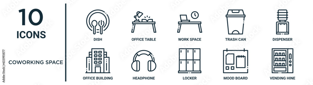 coworking space outline icon set such as thin line dish, work space ...