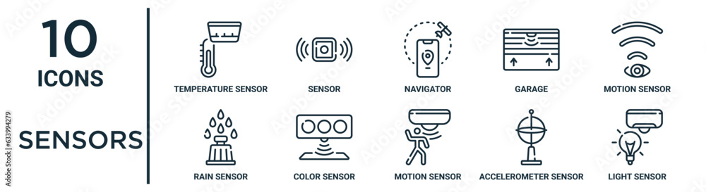 sensors outline icon set such as thin line temperature sensor ...