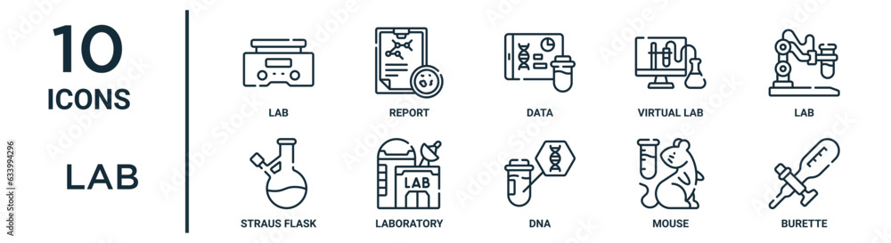 lab outline icon set such as thin line lab, data, lab, laboratory ...