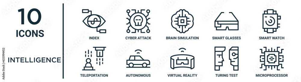 Vetor de intelligence outline icon set such as thin line index, brain ...