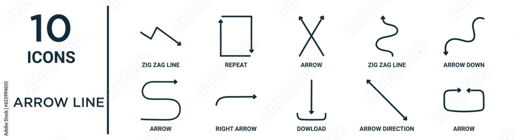 Vetor de arrow line outline icon set such as thin line zig zag line ...