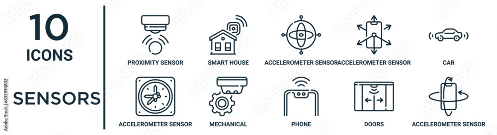 sensors outline icon set such as thin line proximity sensor ...